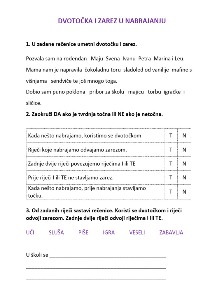 Dvotočka I Zarez U Nabrajanju | PDF