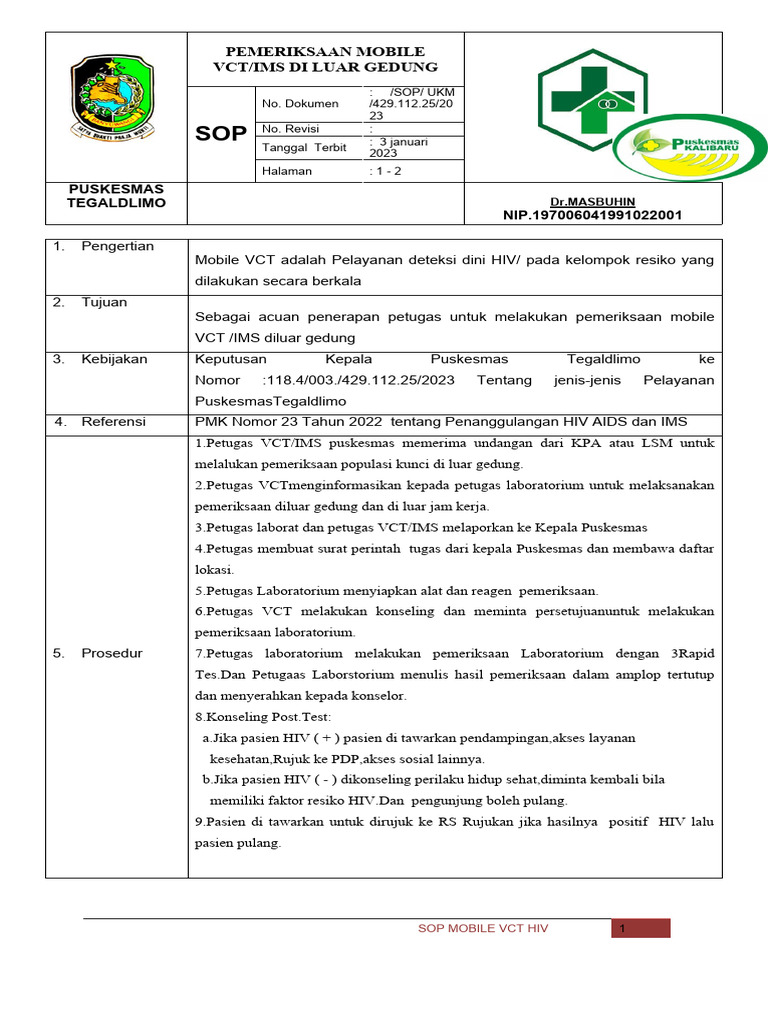 Sop Mobile VCT Hiv | PDF