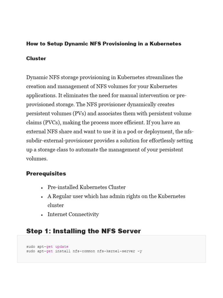How To Setup Dynamic Nfs Provisioning In A Kubernetes Cluster Pdf Utility Software System