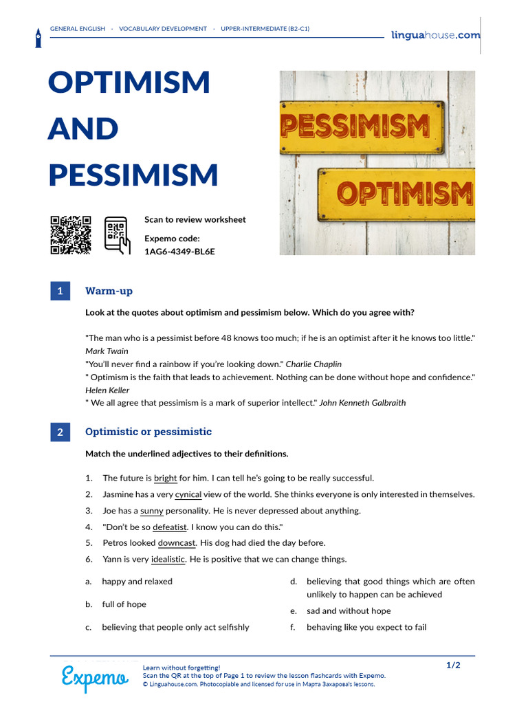 Optimism and Pessimism British English Student | PDF | Optimism | Pessimism
