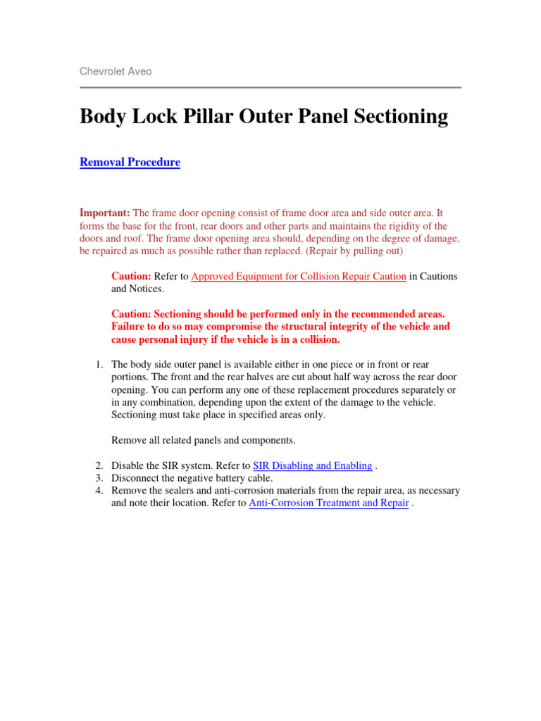 00 Body Lock Pillar Outer Panel Sectioning | PDF | Welding | Construction