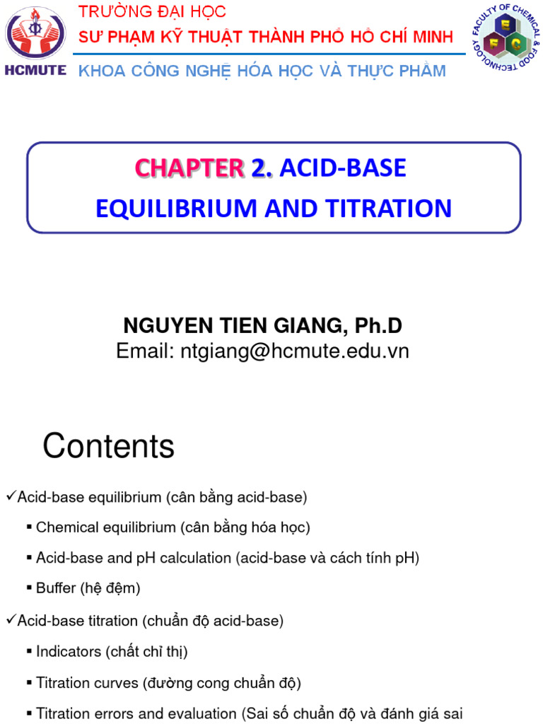 Hóa Phân Tích.chap 2. Acid-base Equilibriumtitration | PDF | Chemistry | Titration