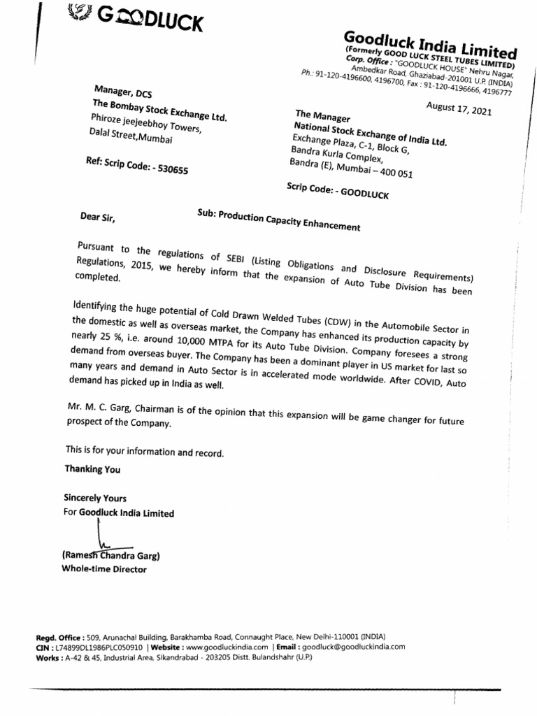 Goodluck Steel Tubes Production Expansion | PDF | Securities (Finance ...