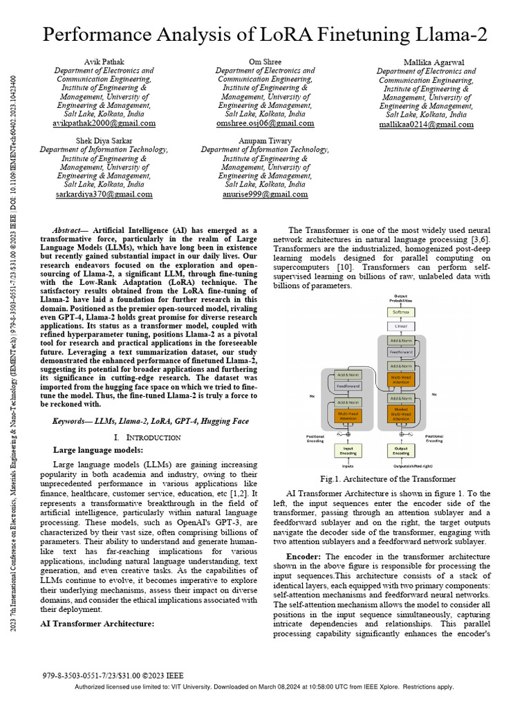 Performance Analysis Of Lora Finetuning Llama 2 Pdf Machine Learning Computational