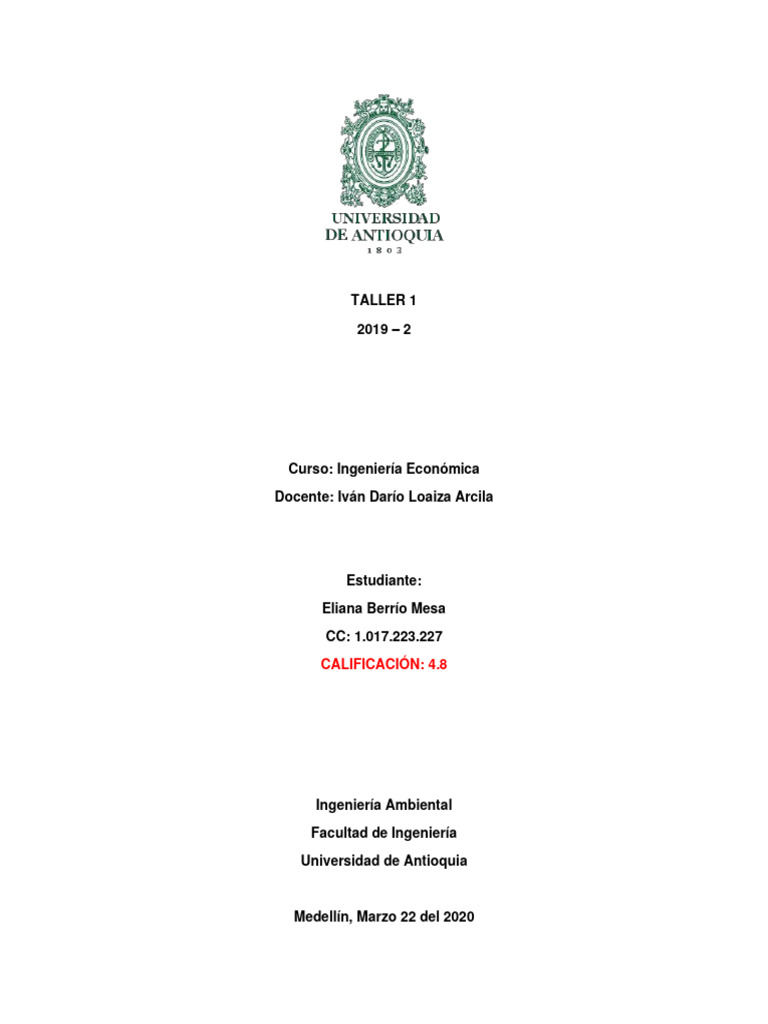Taller No 1 - Eliana Berrío Mesa (Retroalimentacion) | PDF | Matemáticas