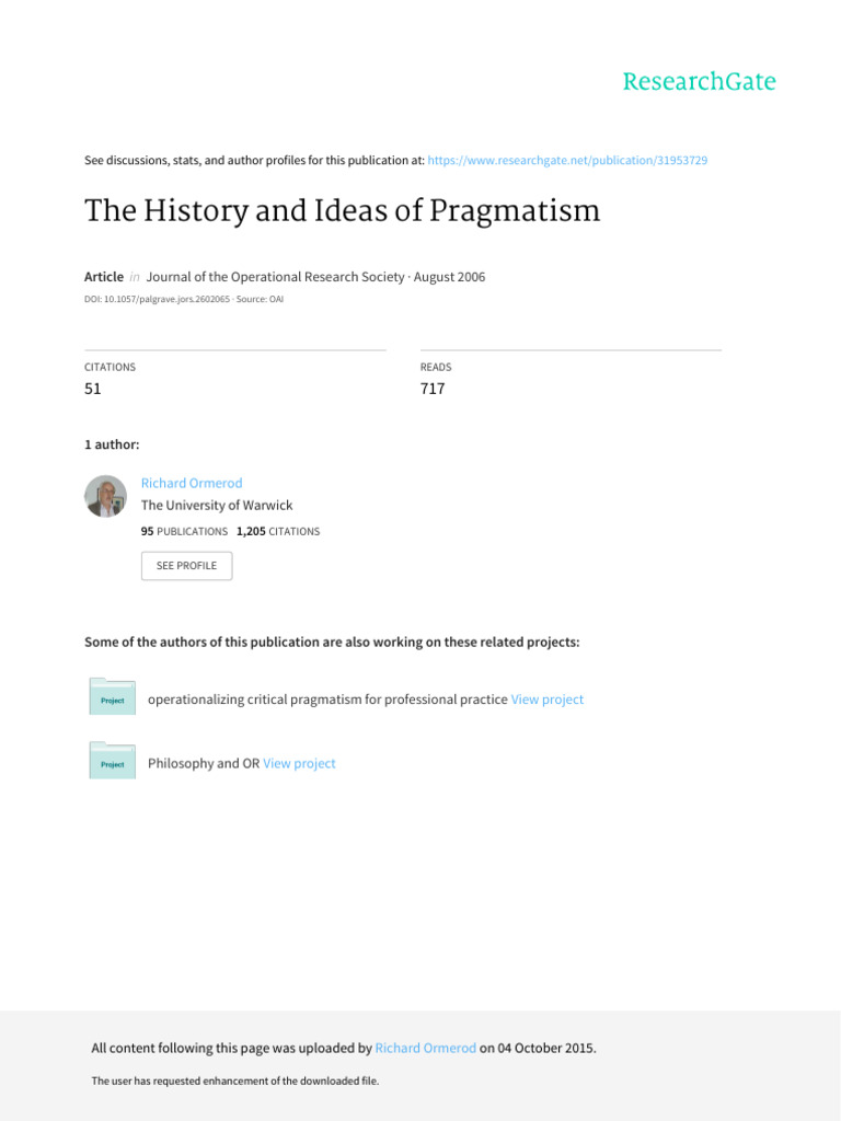 History and Ideas of Pragmatism | PDF | Pragmatism | Charles Sanders Peirce