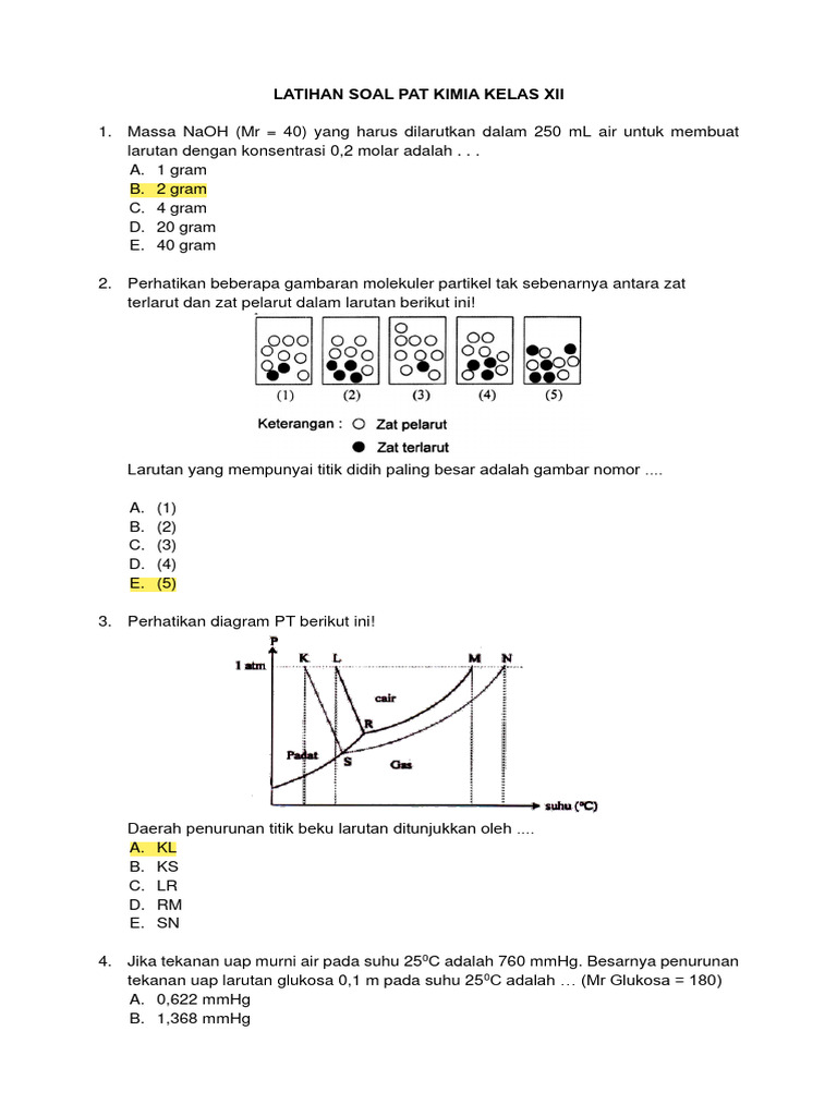 Latihan Soal Pat Kimia Xii Mipa | PDF