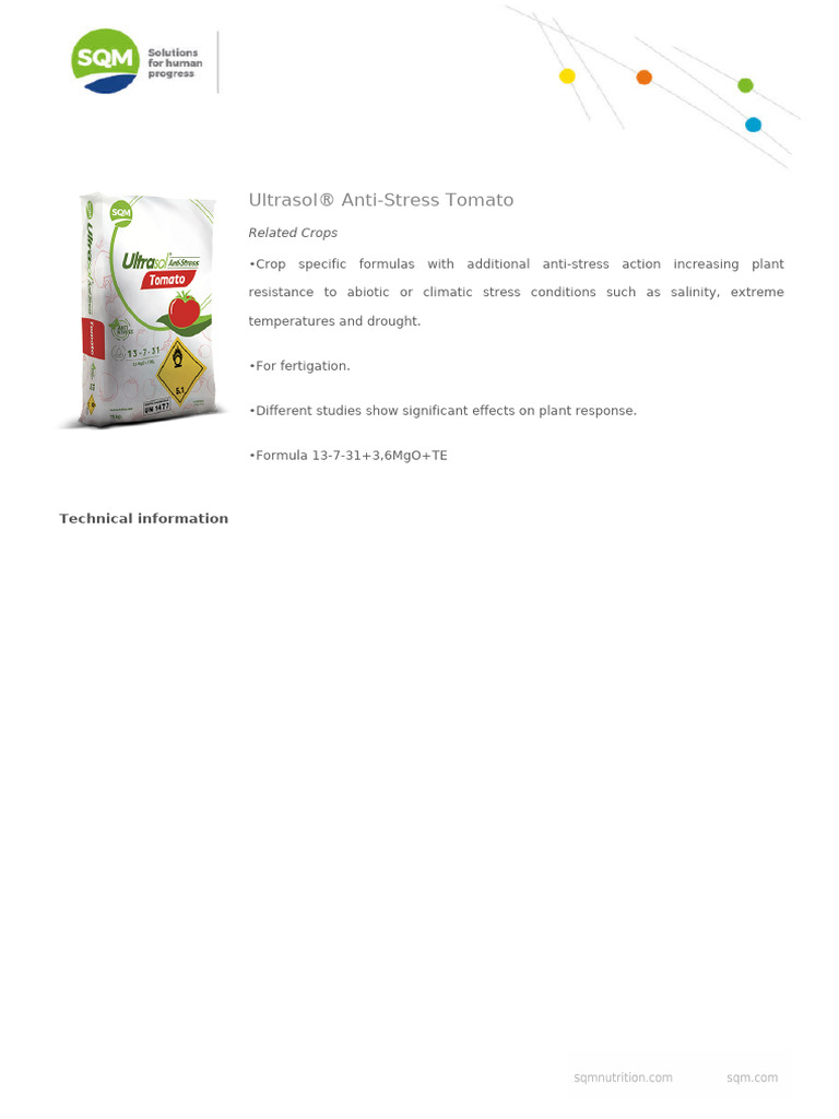 Ultrasol® Anti-Stress Tomato Fertilizer | PDF | Technology & Engineering