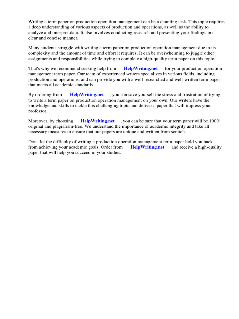 Production Operation Management Term Paper | PDF | Operations ...
