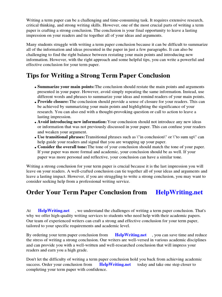 Writing Term Paper Conclusion | PDF