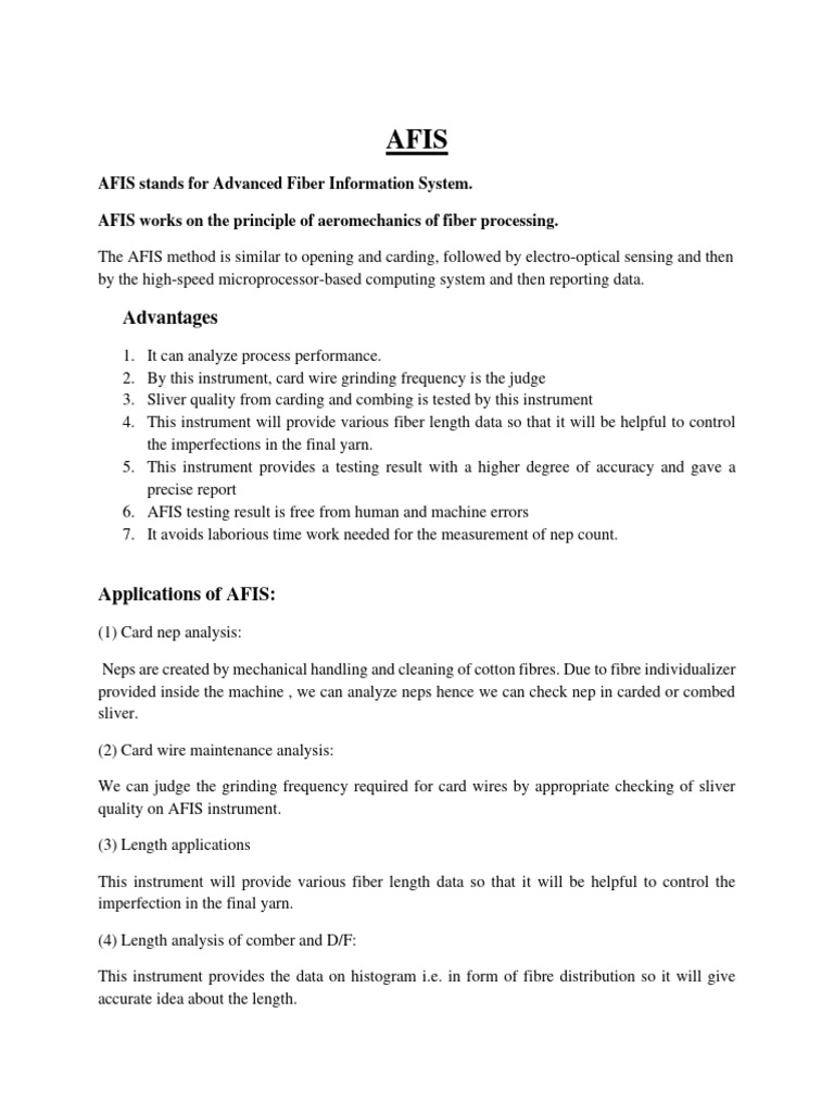 AFIS (1) | PDF | Yarn | Textile Manufacturing