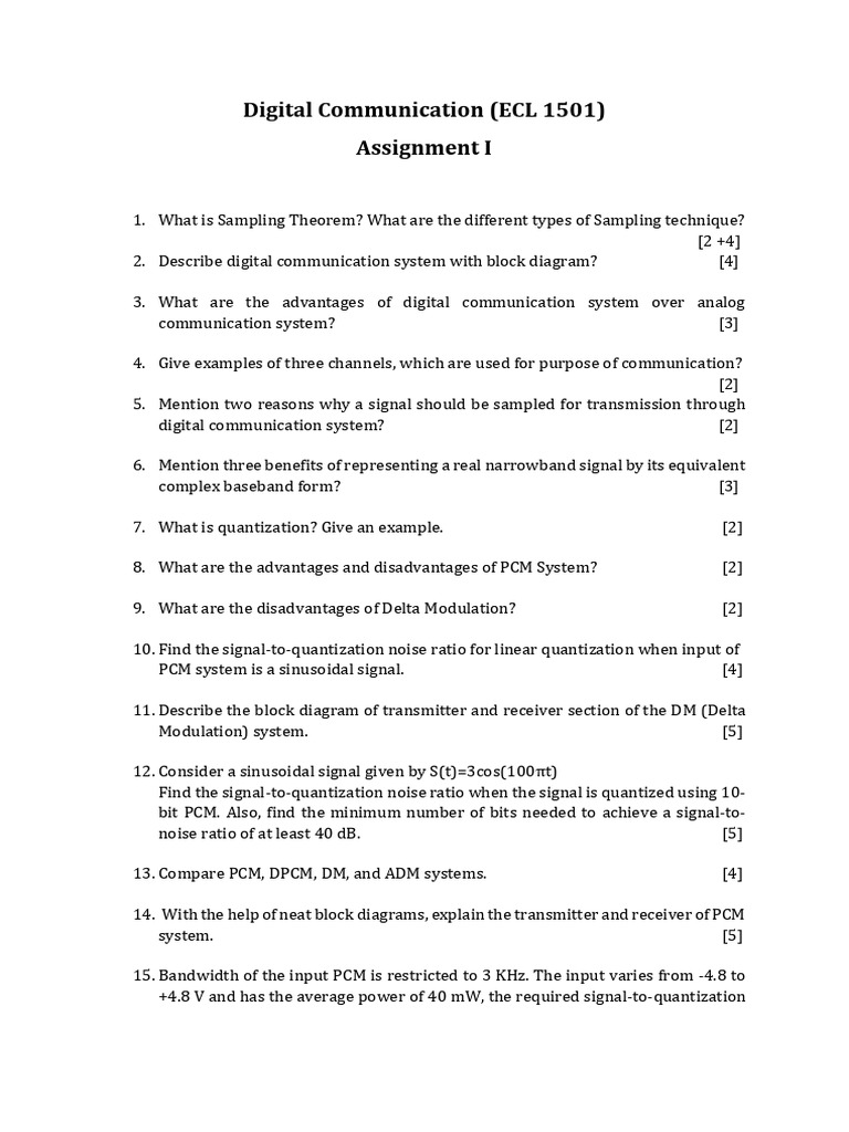 Assignment 1 - Digital Communication | PDF | Sampling (Signal Processing) | Modulation
