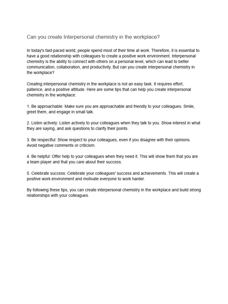 Can You Create Interpersonal Chemistry in The Workplace | PDF ... Can You Create Interpersonal Chemistry in The Workplace | PDF ...