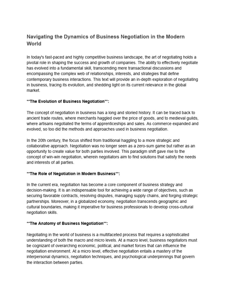 Business Negotiation | Download Free PDF | Negotiation | Bargaining