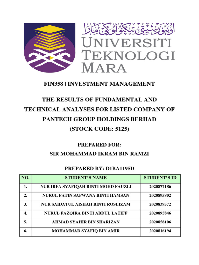 Fin358 Group Assignment - Pantech Group Holdings Berhad (D1ba1195d ...