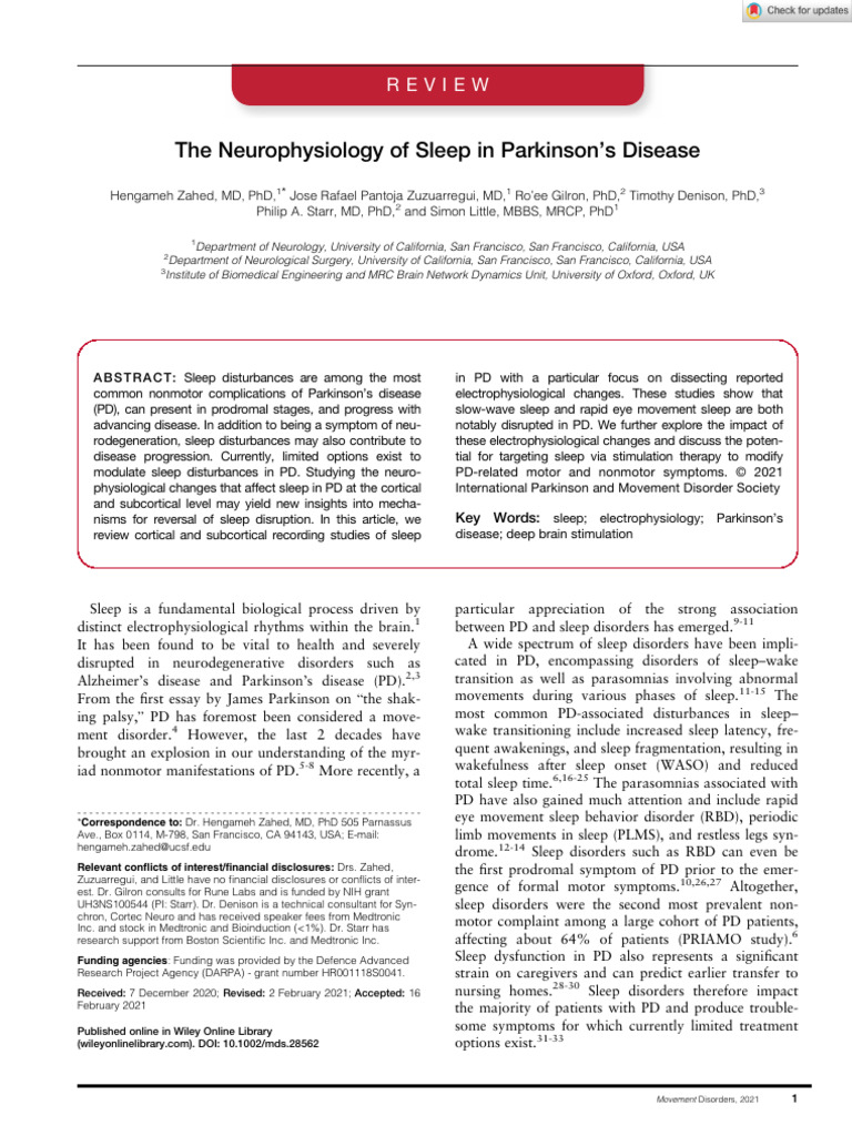 The Neurophysiology of Sleep in Parkinson’s Disease | PDF | Sleep Disorder | Parkinson's Disease