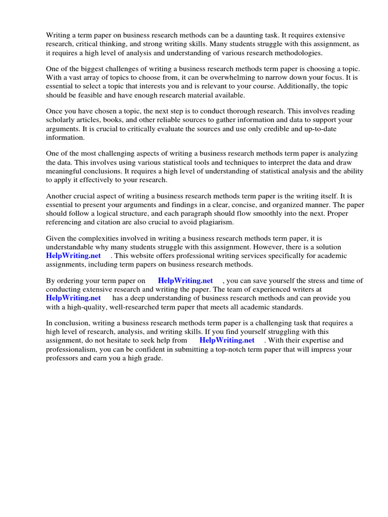 Business Research Methods Term Paper | PDF | Methodology | Scientific ...