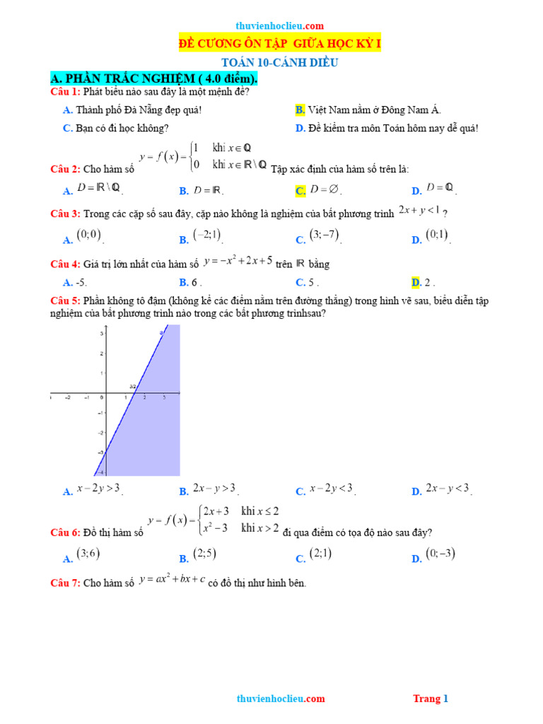 thuvienhoclieu.com-De-cuong-on-tap-Toan-10-giua-HK1-CANH-DIEU | PDF