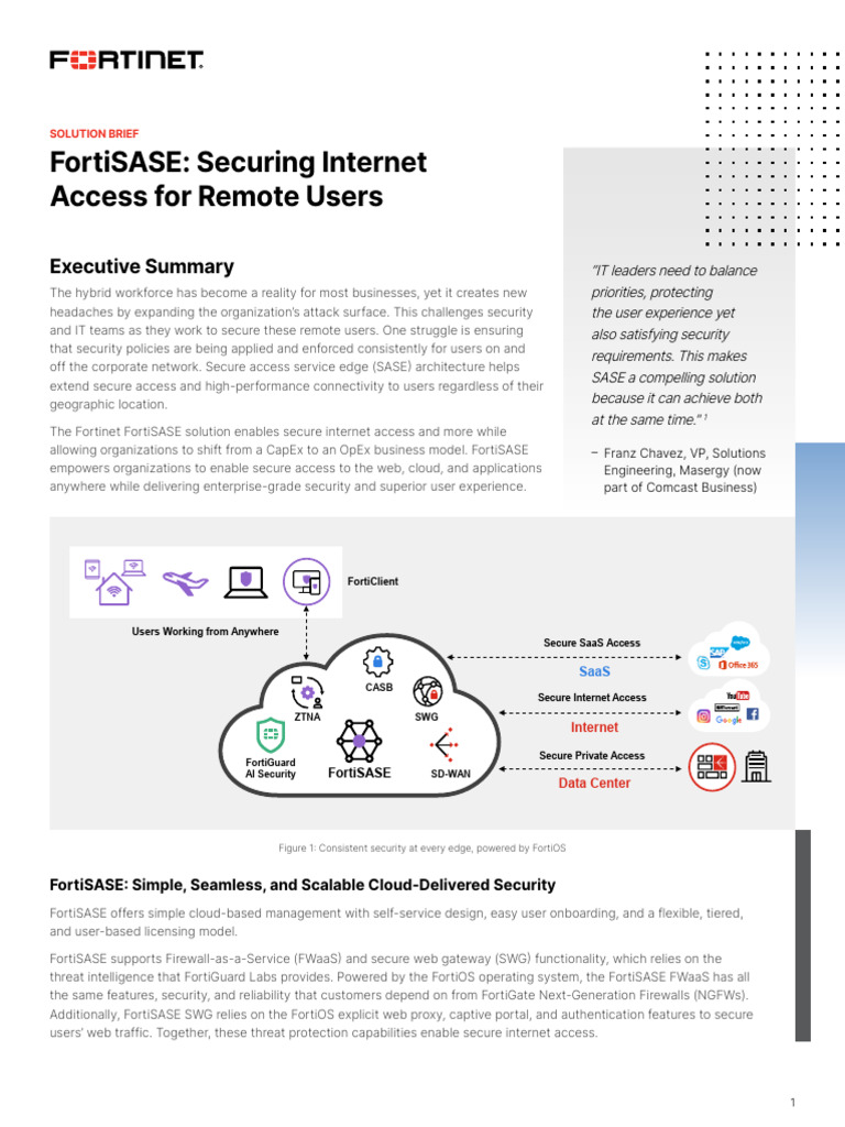 FortiSASE - Securing Internet Access For Remote Users | PDF | Security | Computer Security