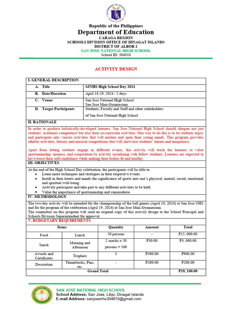 High School Day Activity Design CORRECTED | PDF
