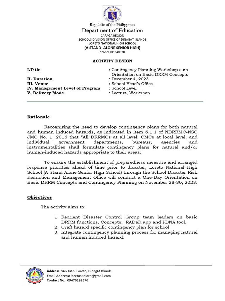 Contingency Planning Workshop for Schools | PDF