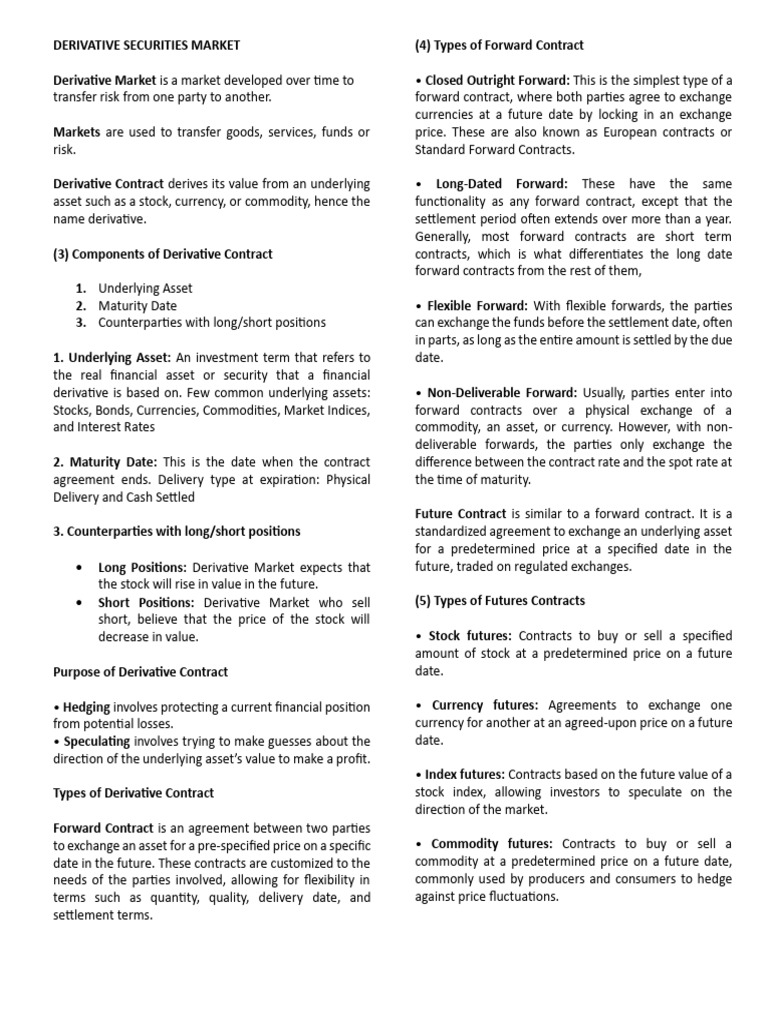Derivative Securities Market | PDF | Derivative (Finance) | Futures Contract