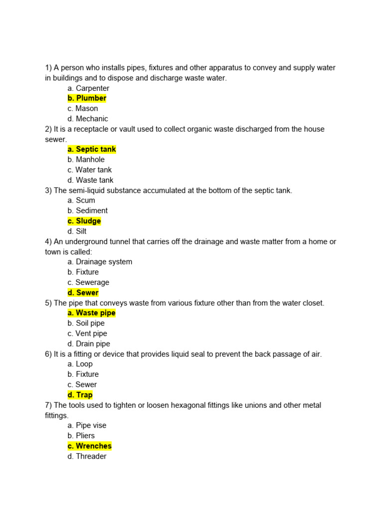 Plumbing Knowledge Quiz | PDF | Plumbing | Pipe (Fluid Conveyance)