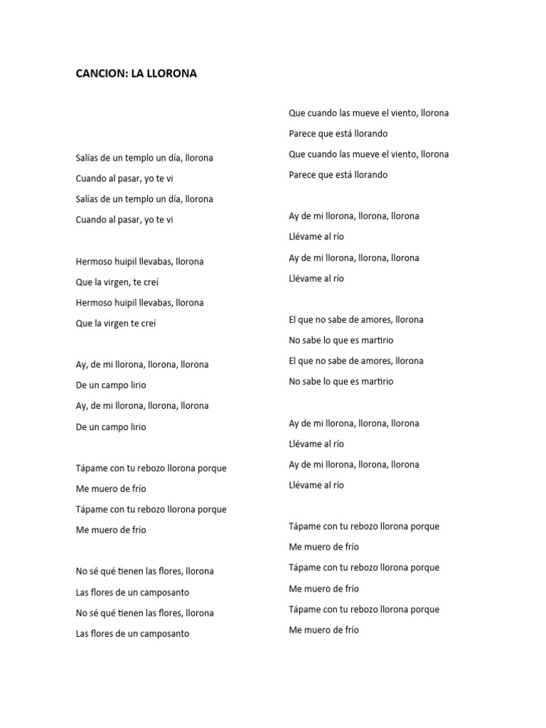 Letra de "La Llorona" Explicada | PDF | Poesía