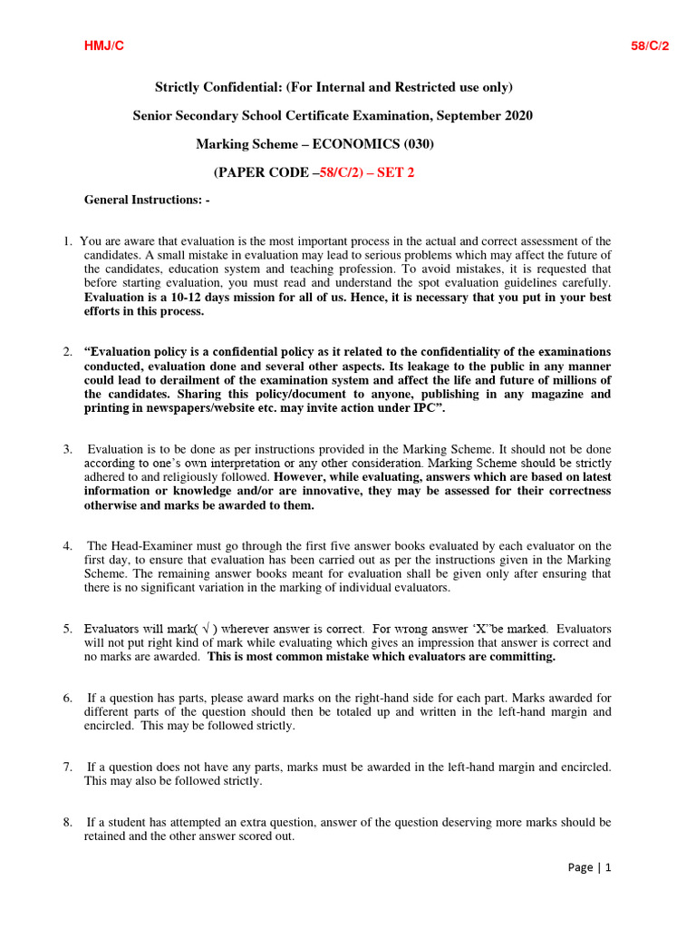 Economics (030) Set 58 c2 Marking Scheme Comptt 2020 | PDF | Balance Of Payments | Currency