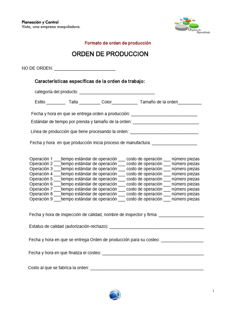 Formato_orden_de_produccion_1 | PDF | Economias | Producción y fabricación
