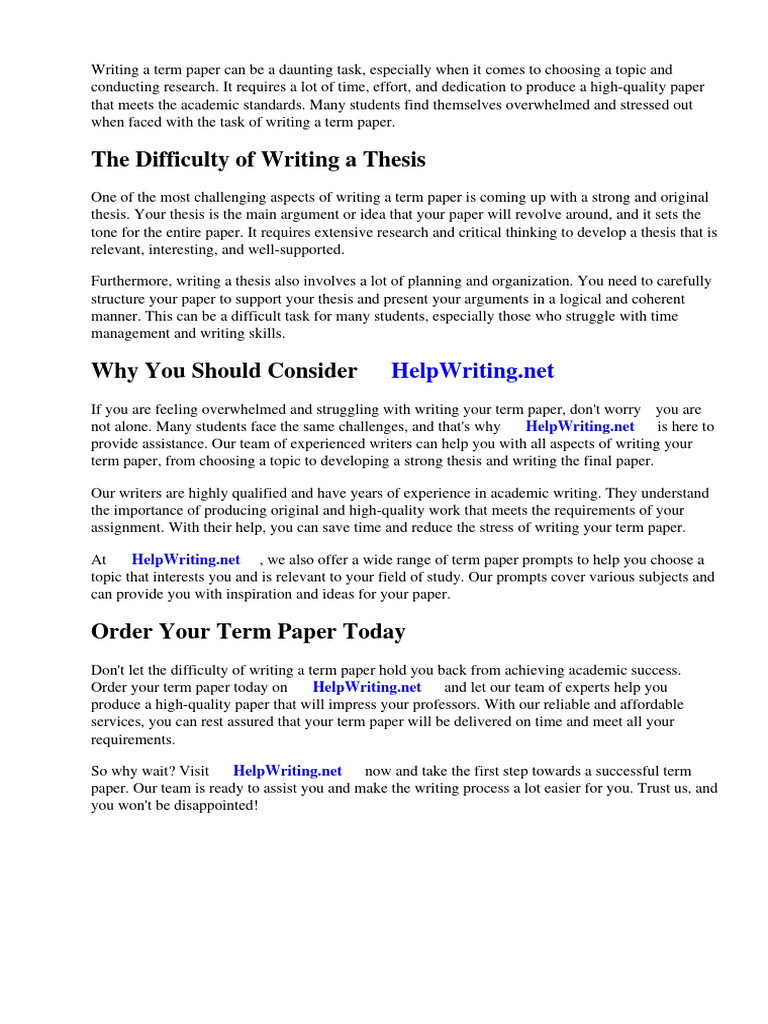 Term Paper Prompts | PDF | Essays | Behavior