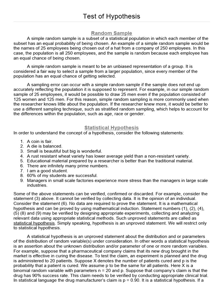 CH 9 - Test of Hypothesis | PDF | Null Hypothesis | Statistics