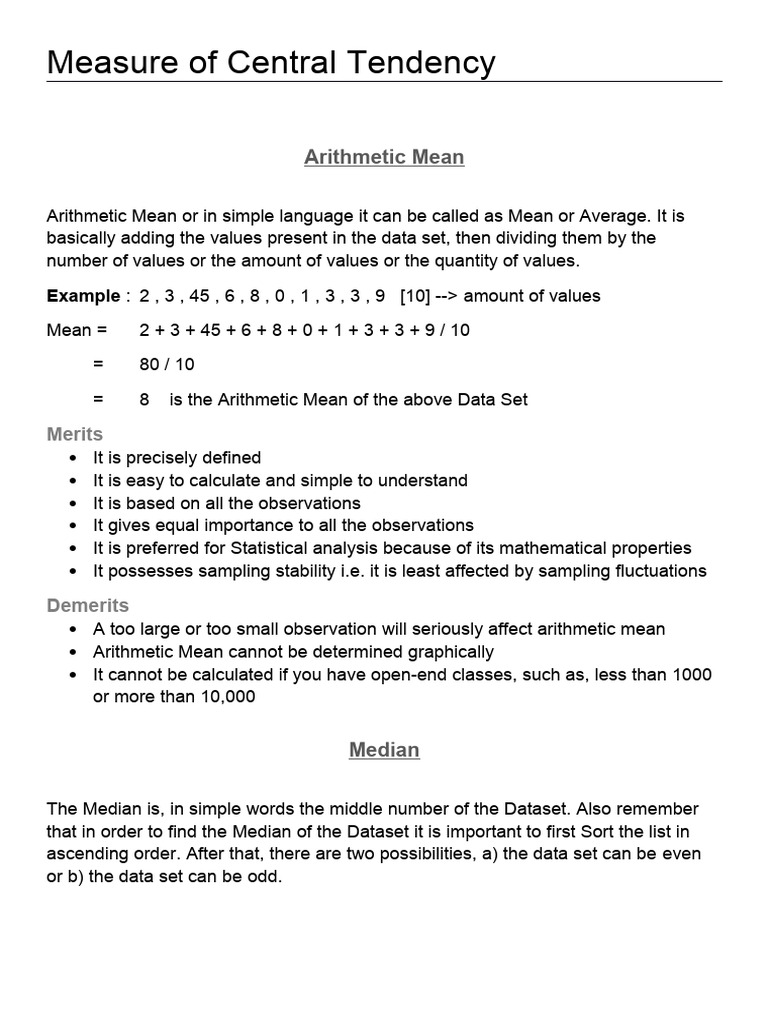 Ch 2 - Measure of Central Tendency | PDF | Mean | Average