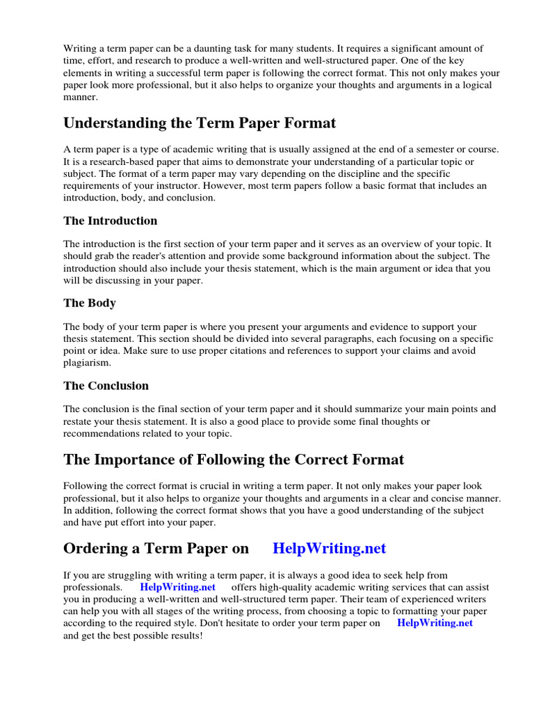 Sample of A Term Paper Format | PDF | Thesis | Academic Publishing