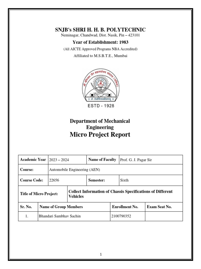 Automobile engineering Micro Project | PDF | Truck | Engineering