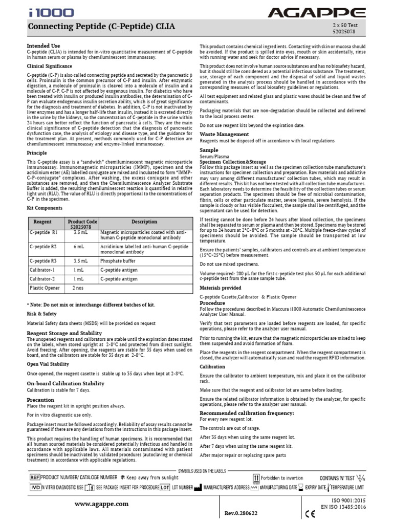 Connecting Peptide (C-Peptide) CLIA: 2 X 50 Test 52025078 | PDF ...