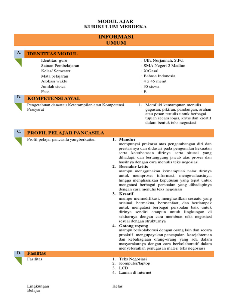 MODUL AJAR Menulis Teks NEGOSIASI | PDF | Seni
