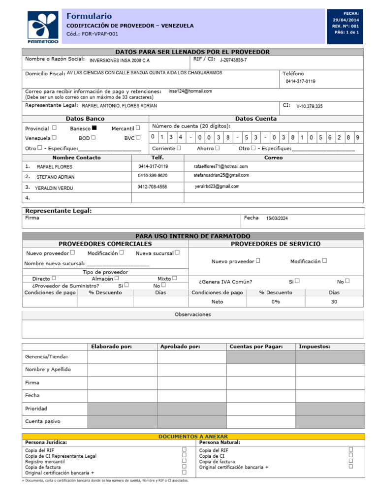 Formato para La Codificación de Proveedores | PDF | Factura