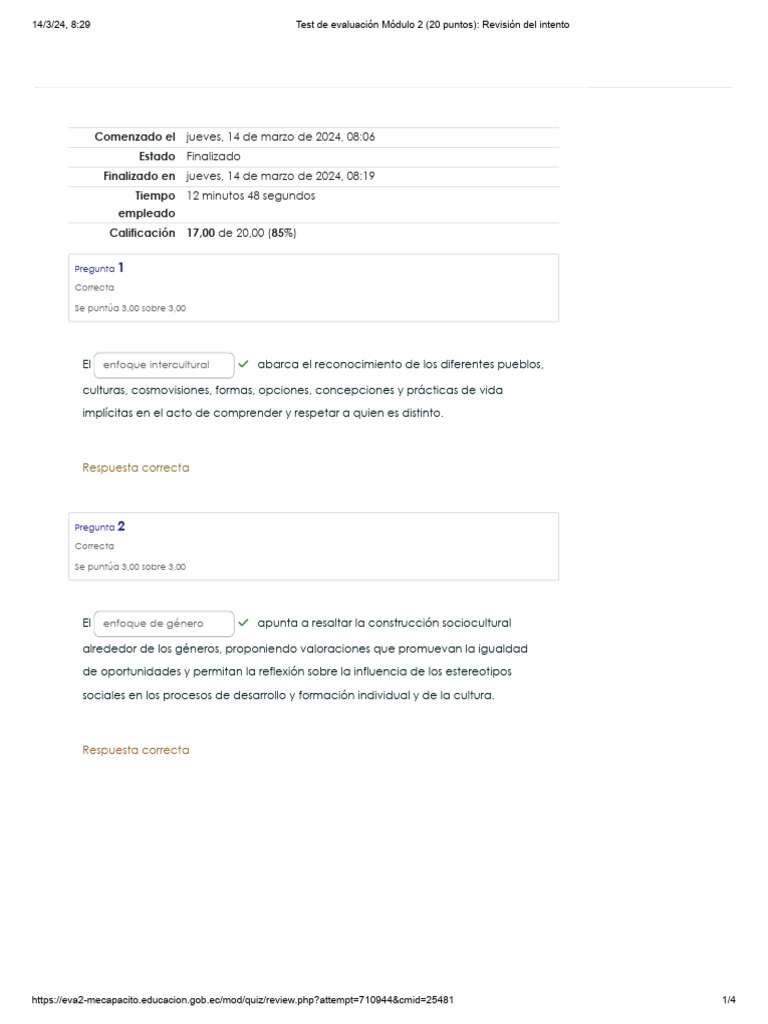 Test de Evaluación Módulo 2 (20 Puntos) - Revisión Del Intento 2.1 ...