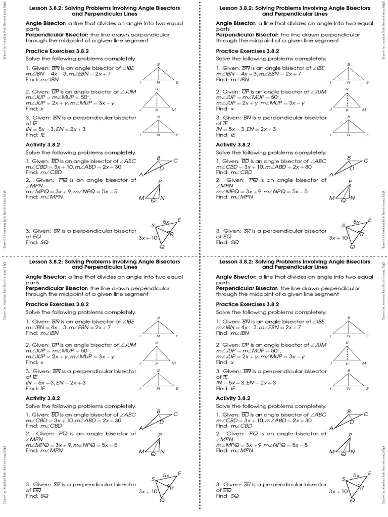 Hand Solving Problems Involving Angle Bisectors and Perpendicular Lines ...