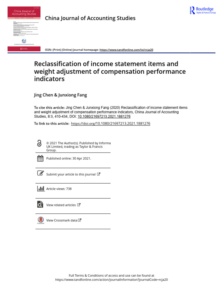 Reclassification of Income Statement Items and Weight Adjustment of ...