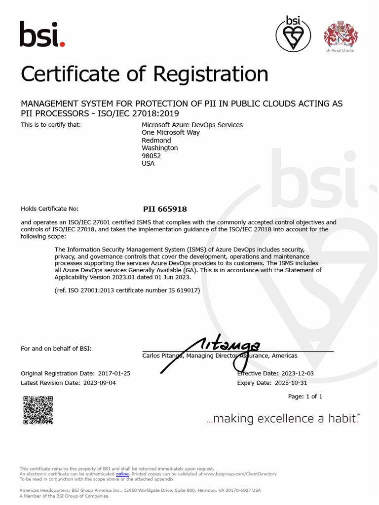 Azure DevOps - ISO_IEC 27018 2019 certificate (2023) | PDF