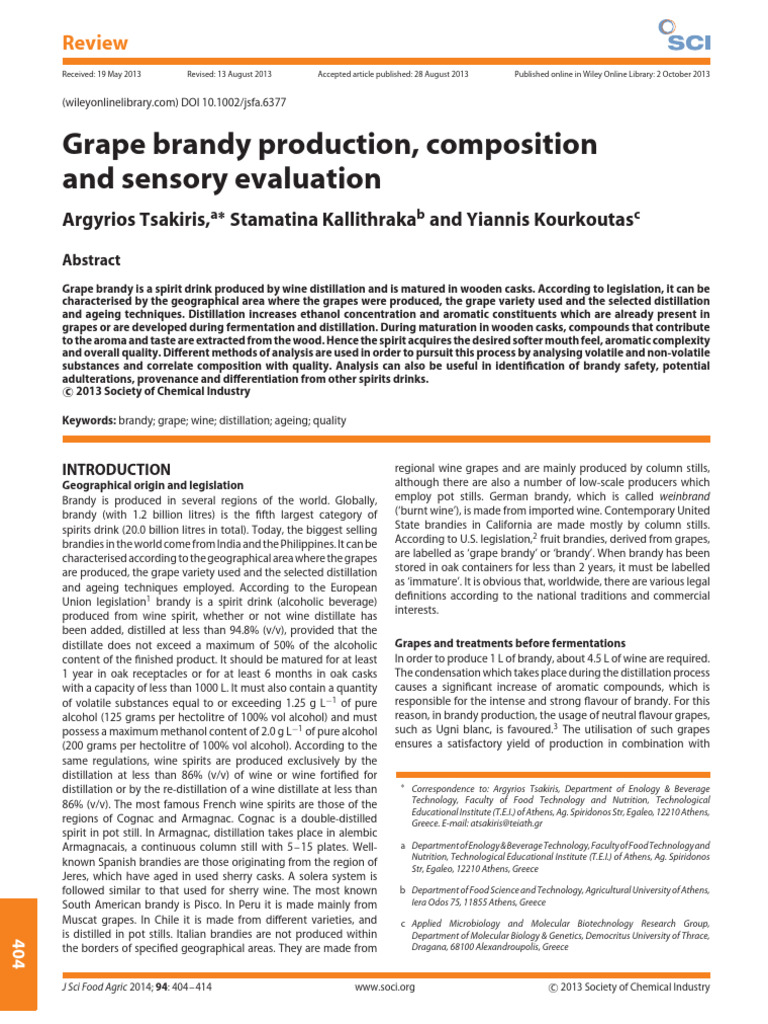 Grape Brandy Production, Composition | PDF | Brandy | Aroma Of Wine