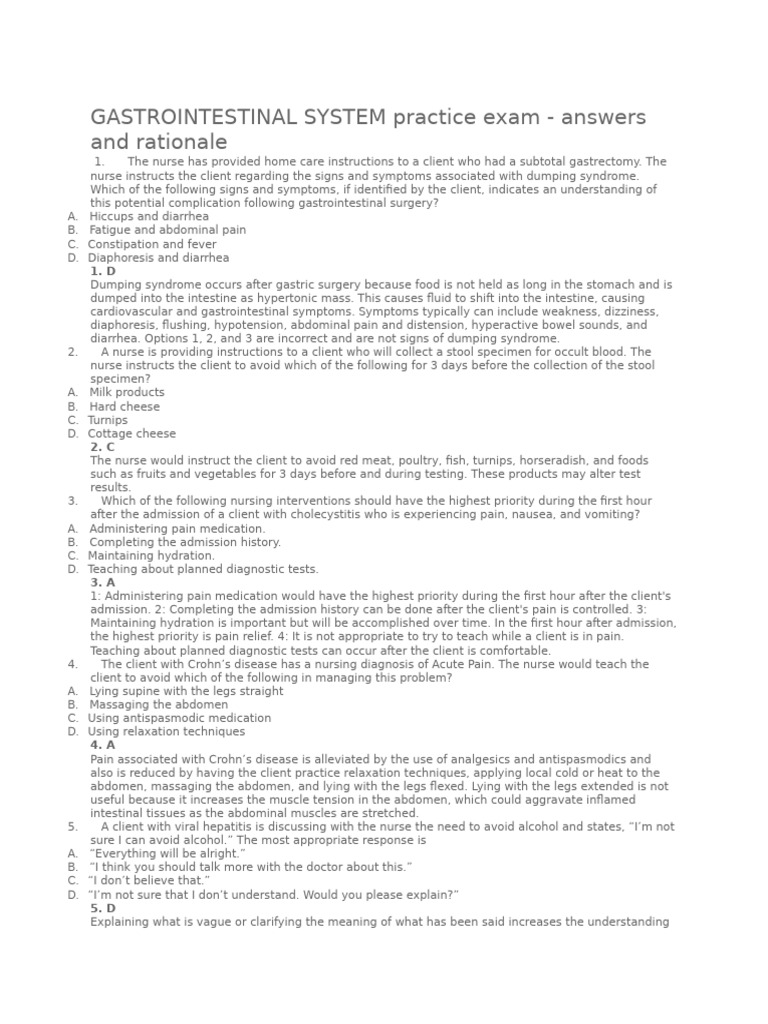 Gastrointestinal System Practice Exam | PDF