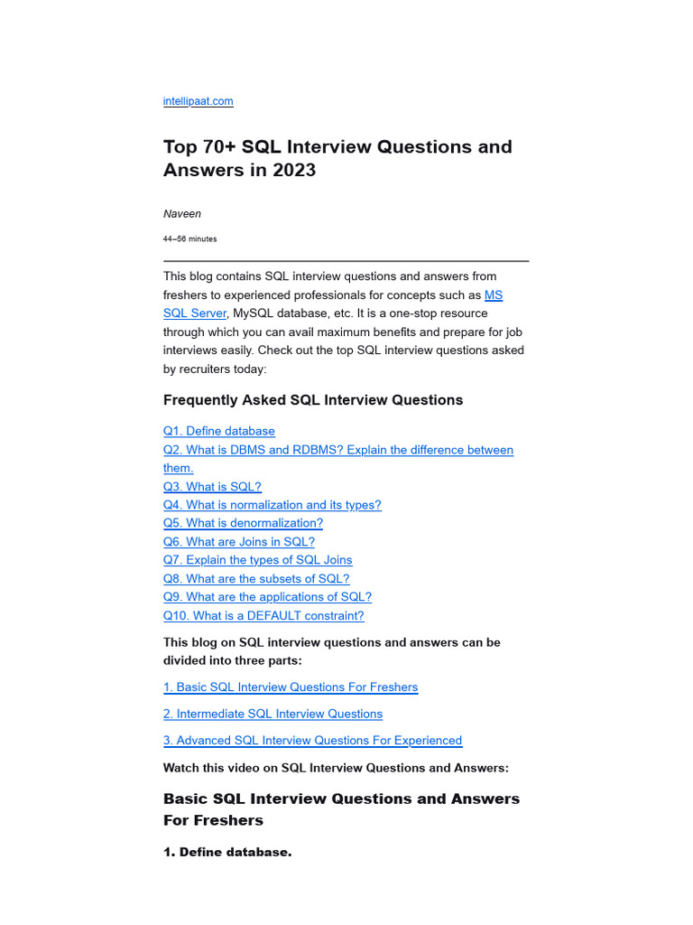 Top SQL Interview Questions and Answers in 2023 | PDF | Relational Database | Database Index