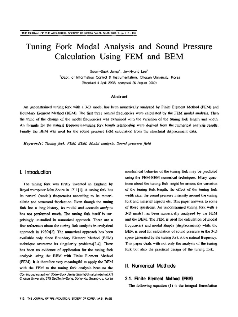 Tuning Fork Modal Analysis and Sound Pressure Calculation Using FEM and ...