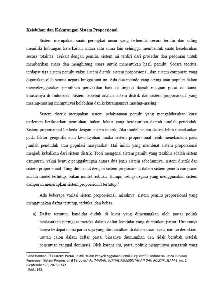 Kelebihan Dan Kekurangan Sistem Proporsional | PDF