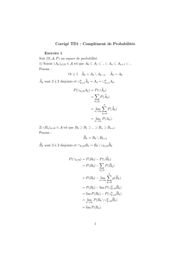 Corrigé TD1: Complément Probabilités | PDF