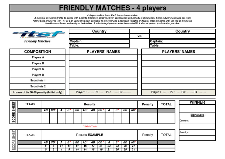 Friendly Match Score Sheet Template | PDF | Sports | Association Football