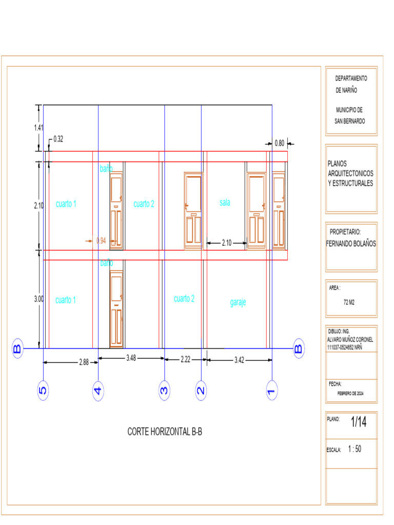 Planos Arquitectonicos Y Estructurales: Corte Horizontal B-B | PDF